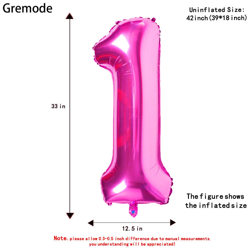 Pink 1 Balloons,40 Inch Birthday Foil Balloon Party Decorations Supplies Helium Mylar Digital Balloons (Pink Number 1)