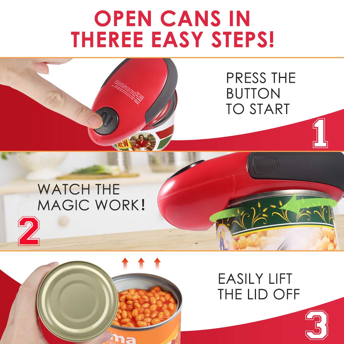 Electric Can Opener, One-touch Automatic Can Opener with No Sharp Edges, Kitchen Gadgets for Seniors and Arthritic, Battery Operated Electric Can Openers for Kitchen