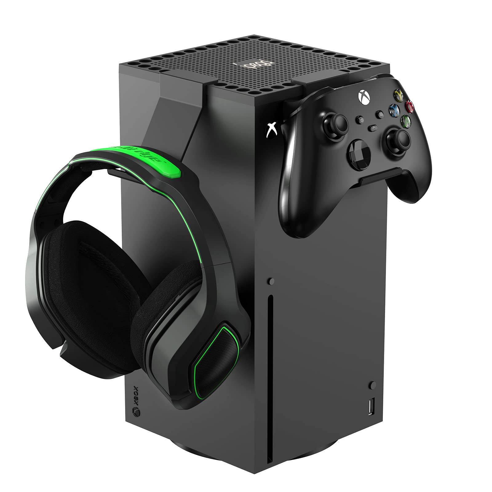 FASTSNAIL Dust Filter Cover for Xbox Series X with Controller and Headset Holder(2 Pack), Gaming Console Top Filter 2PCS Headphone Controller Stand Mount Hanger for Xbox Series X Console, Black