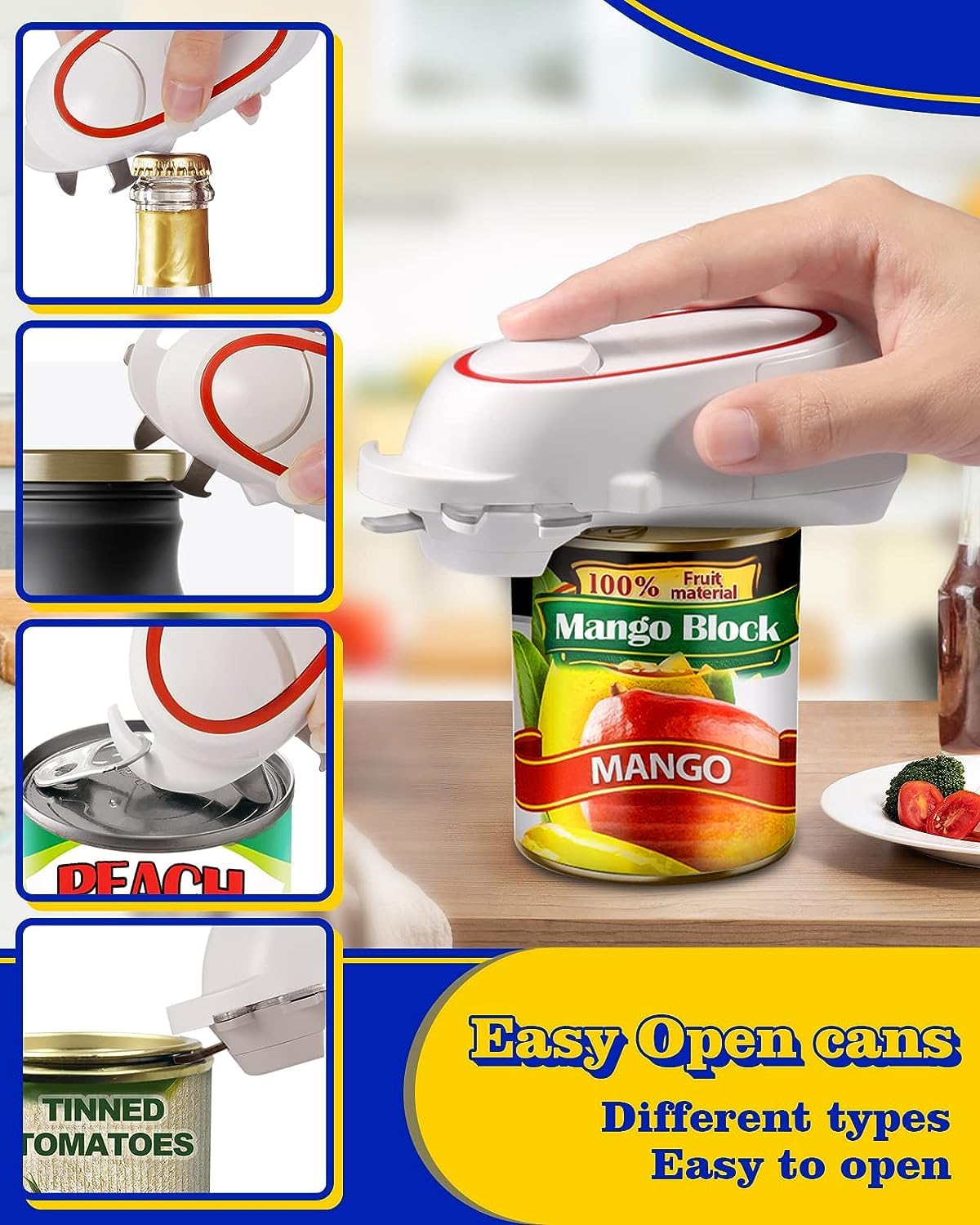 Electric Can Opener, Open Your Cans with A Simple Push of Button, Automatic Can Opener Smooth Edge, Electric Can Openers for Kitchen Arthritis and Seniors, Best Kitchen Gadget for Almost Size Can