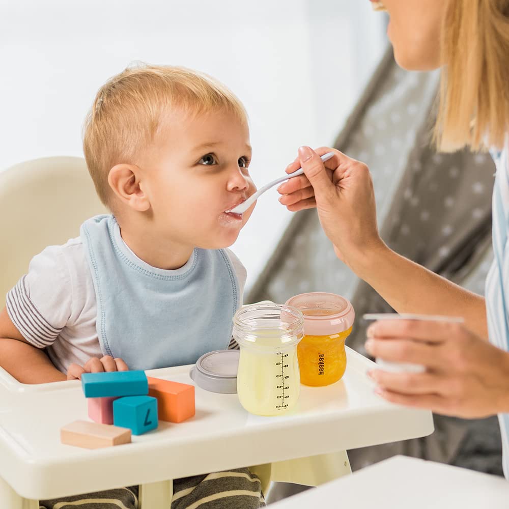 haakaa Gen.3 Glass Milk Storage Container, Baby Food Storage Container with Lid, Wide Neck Food Storage Container, Grey, 6oz/180ml