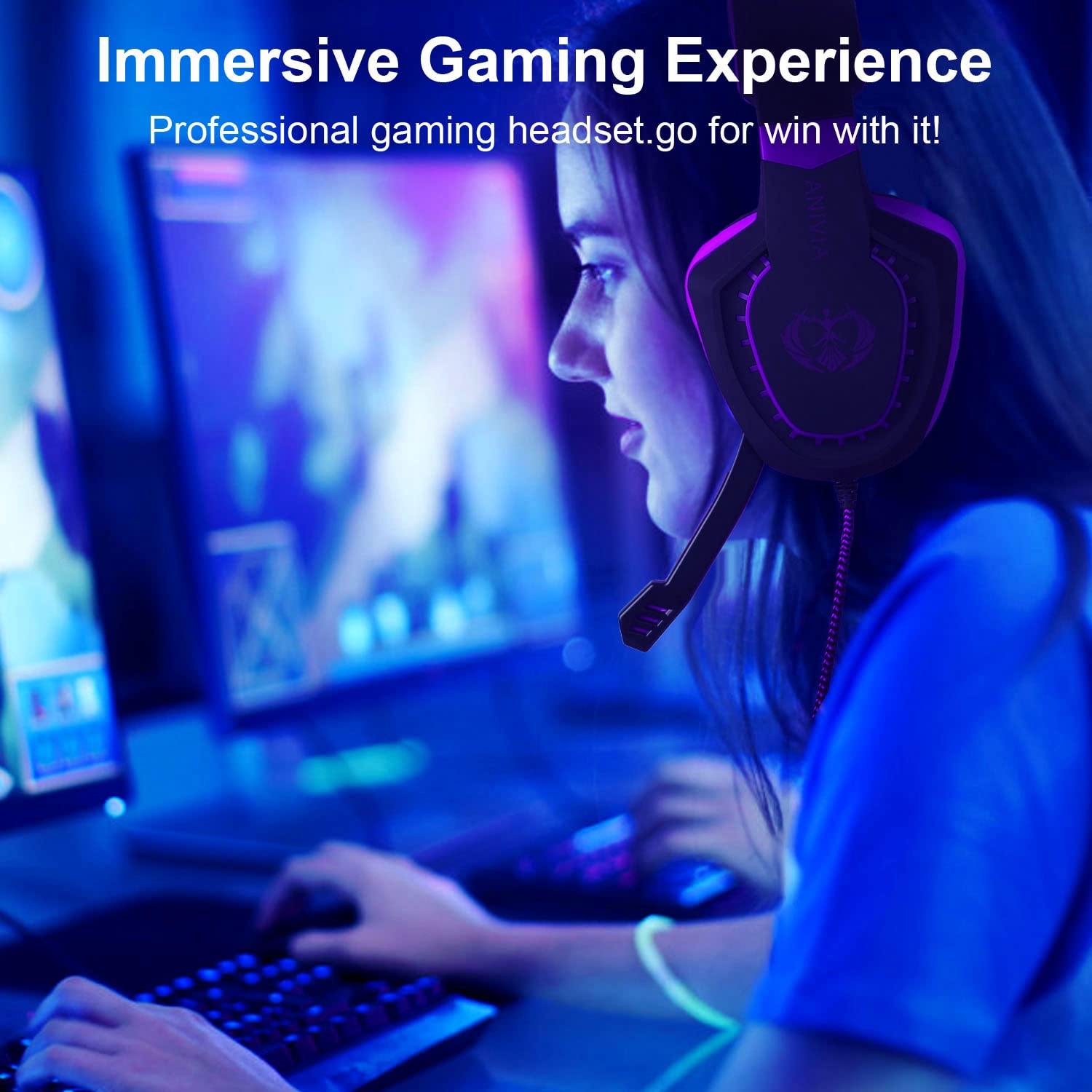 Gaming Headset with Microphone for Pc, Over Ear Headphones Wired with Mic, in-line Control Compatible with PS4 PS5 Xbox Laptop Mac