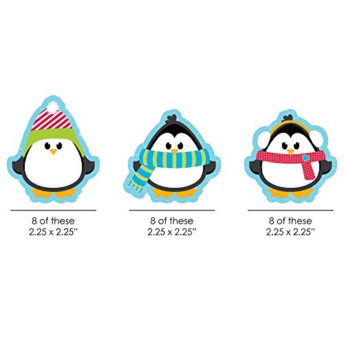 Holly Jolly Penguin Paper Straw Decor - Holiday & Christmas Striped Decorative Straws - Set of 24