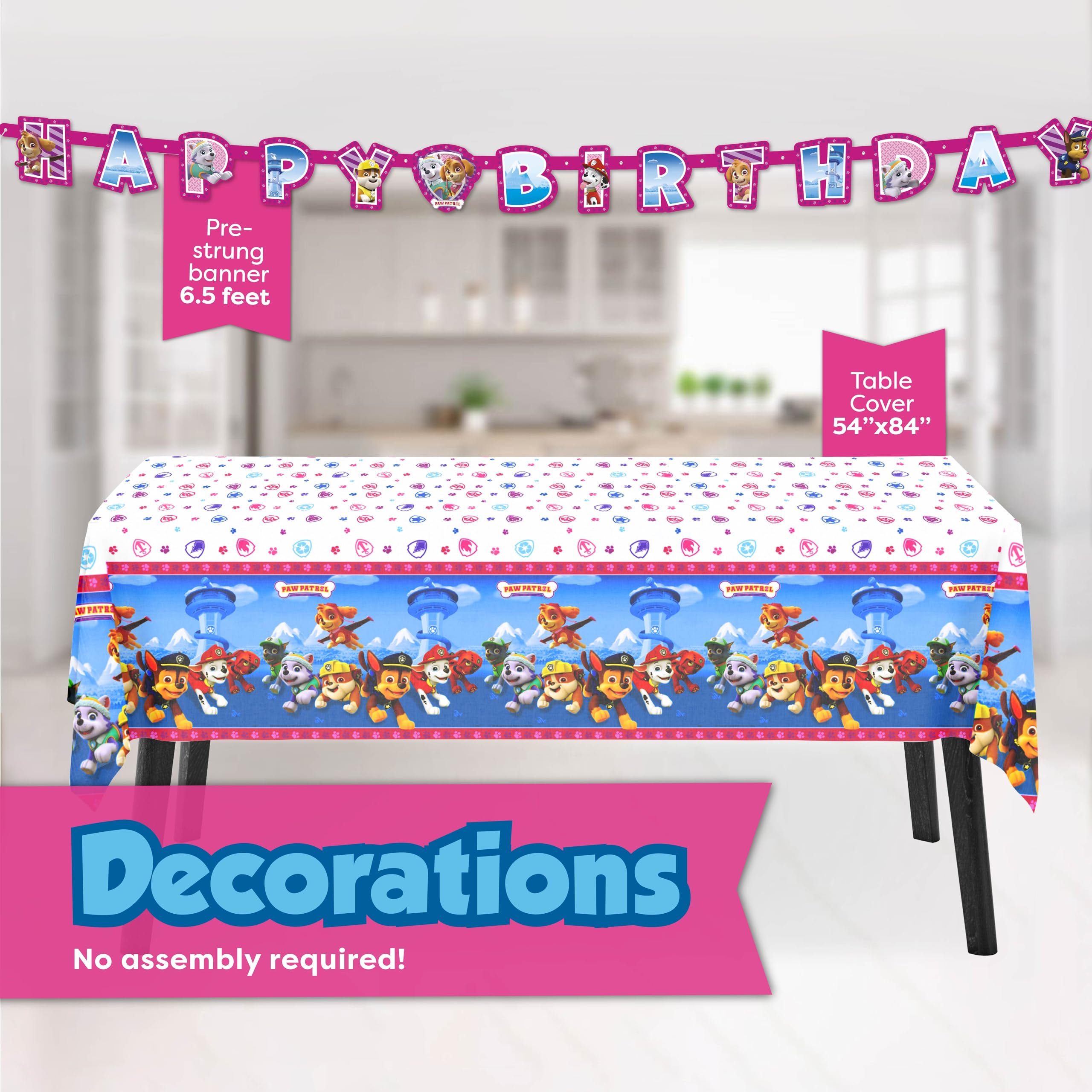 Pink Skye Paw Patrol Party Supplies and Decorations for Girls Birthday Party, Features Skye and Everest, Serves 16 Guests, Includes Tableware and Decor with Table Cover, Banner, Plates, Napkins & More