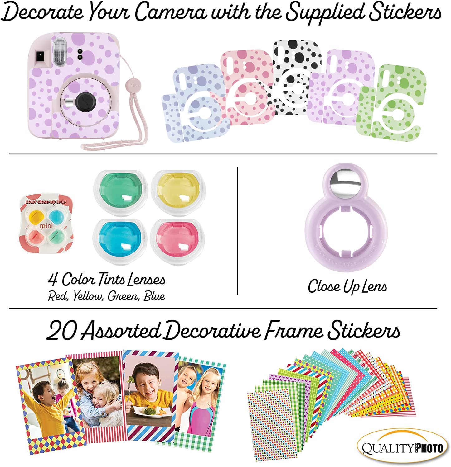 Fujifilm Instax Mini 12 Instant Camera with Case, Decoration Stickers, Frames, Photo Album and More Accessory kit (Lilac Purple)…