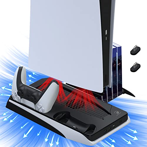 PS5 Controller Charging Station for Playstation 5 Console,PS5 Cooling Station for PS5 Digital & Disc Editions Consoles,PS5 Charging Station Vertical Stand with 12 Game Slots -HONCAM