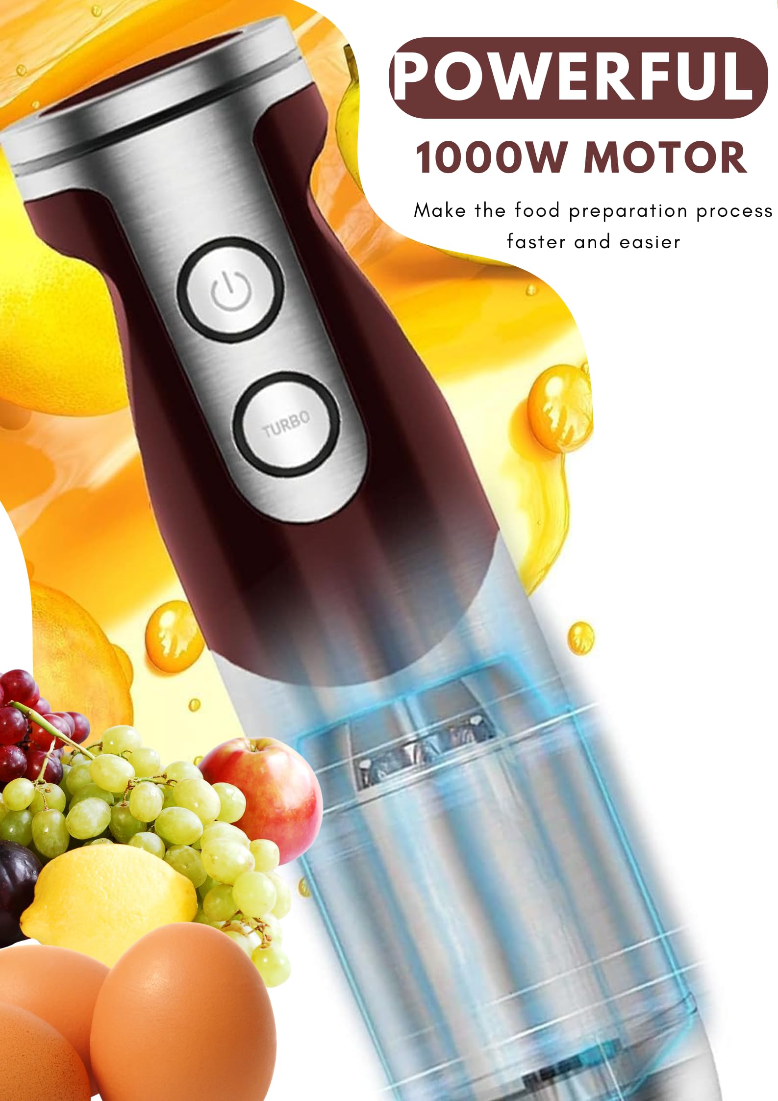 Megawise 3-in-1 Hand Blender β 12-Speed, Includes Powerful Blender Stick, Whisk, and Milk Frother β Easy to Clean and Perfect for Smoothies, and More (Red)