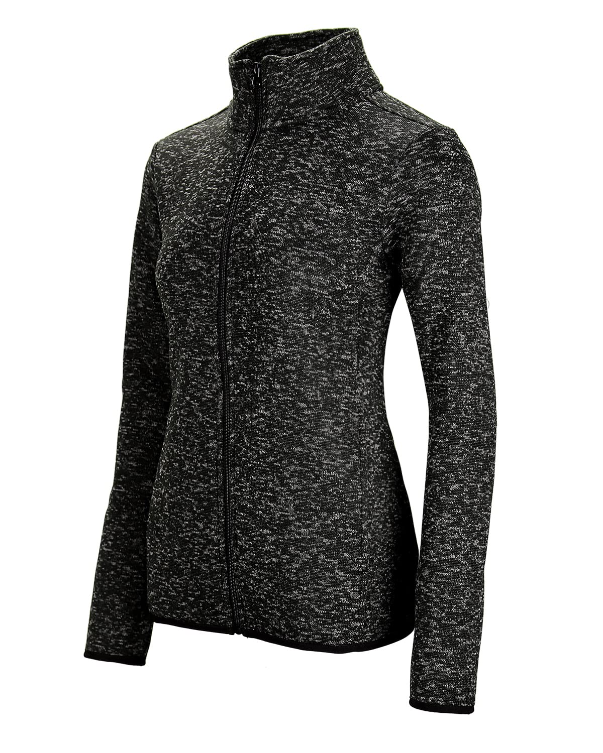 Dolcevida Zip Up Sweaters For Women Fleece Zip Up Speckled Jacket with Pockets (Black Mix, M)