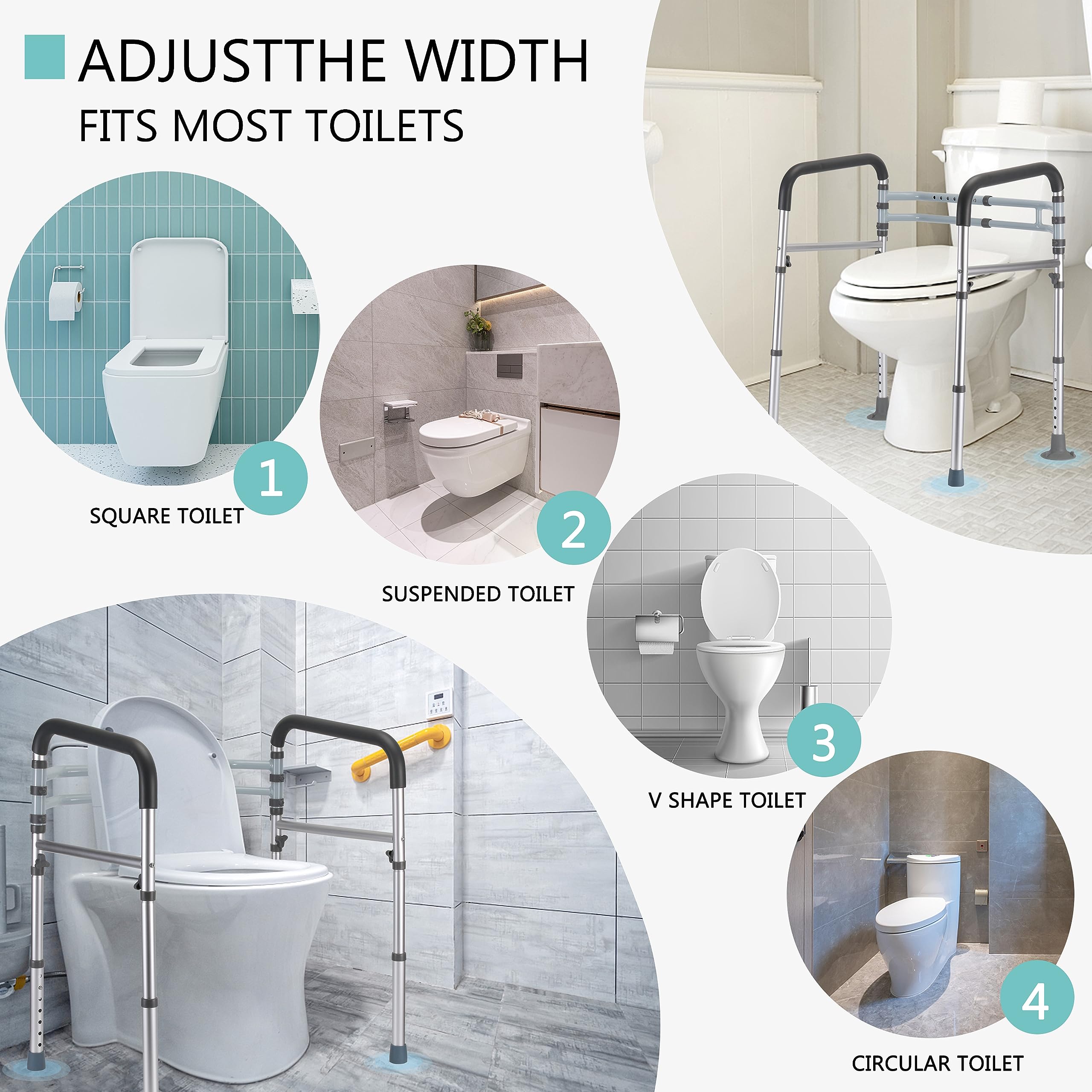 FSA/HSA Eligible Toilet Safety Rails, Adjustable Toilet Safety Frame for Elderly, Seniors, Handicap & Disabled, Toilet Frame with Handles, Foldable Handicap Toilet Rails Fit Any Toilets (300 LB)