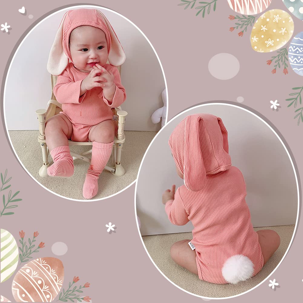 XIFAMNIY Baby Easter Bunny Outfit Romper Bodysuit with 3D Rabbit Ear Hat for Baby Newborn Infant