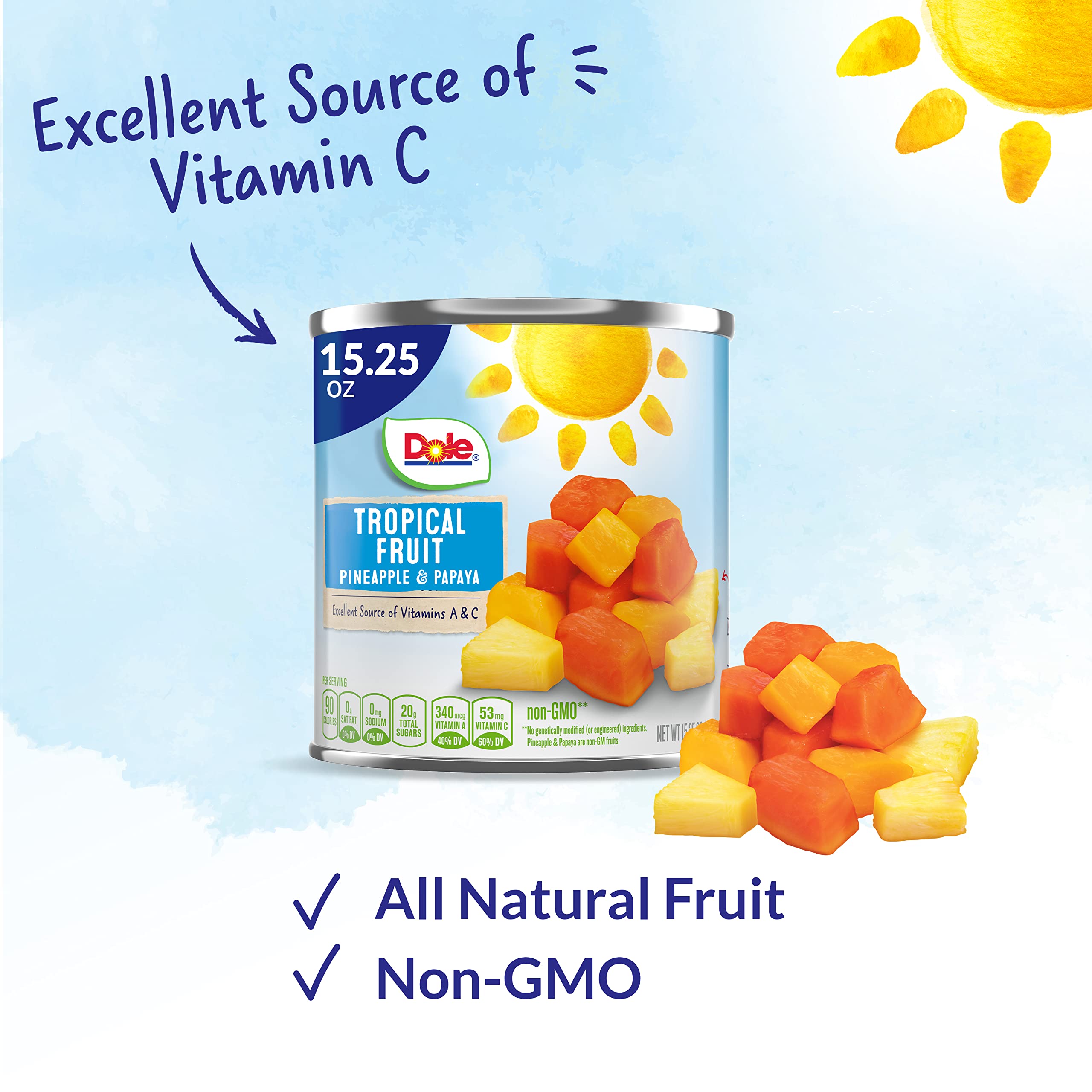 Dole Canned Mixed Tropical Fruit (Pineapple & Papaya) in Light Syrup & Passion Fruit Juice, 15.25 Oz