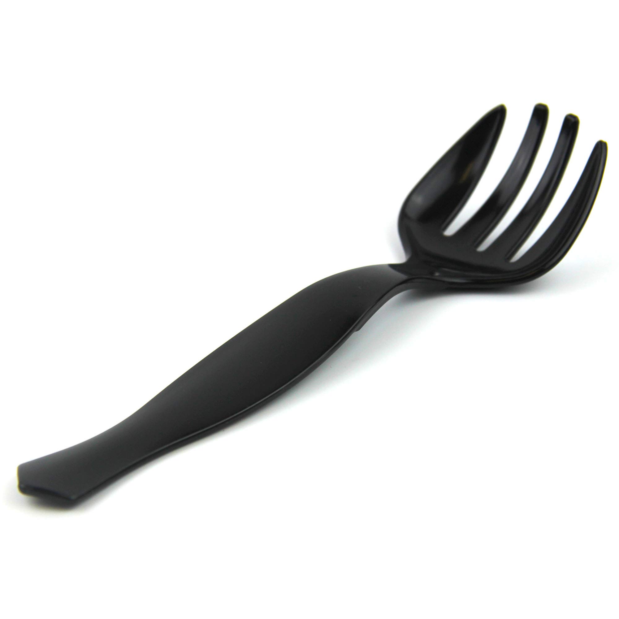 Fit Meal Prep [30 Pack] 10 x 9" Spoons, 10 x 9" Forks, 10 x 9" Tongs Combo, Black Disposable Plastic Serving Utensils Set, Heavy Duty Catering Supplies, Wedding, Birthday Party, Buffet