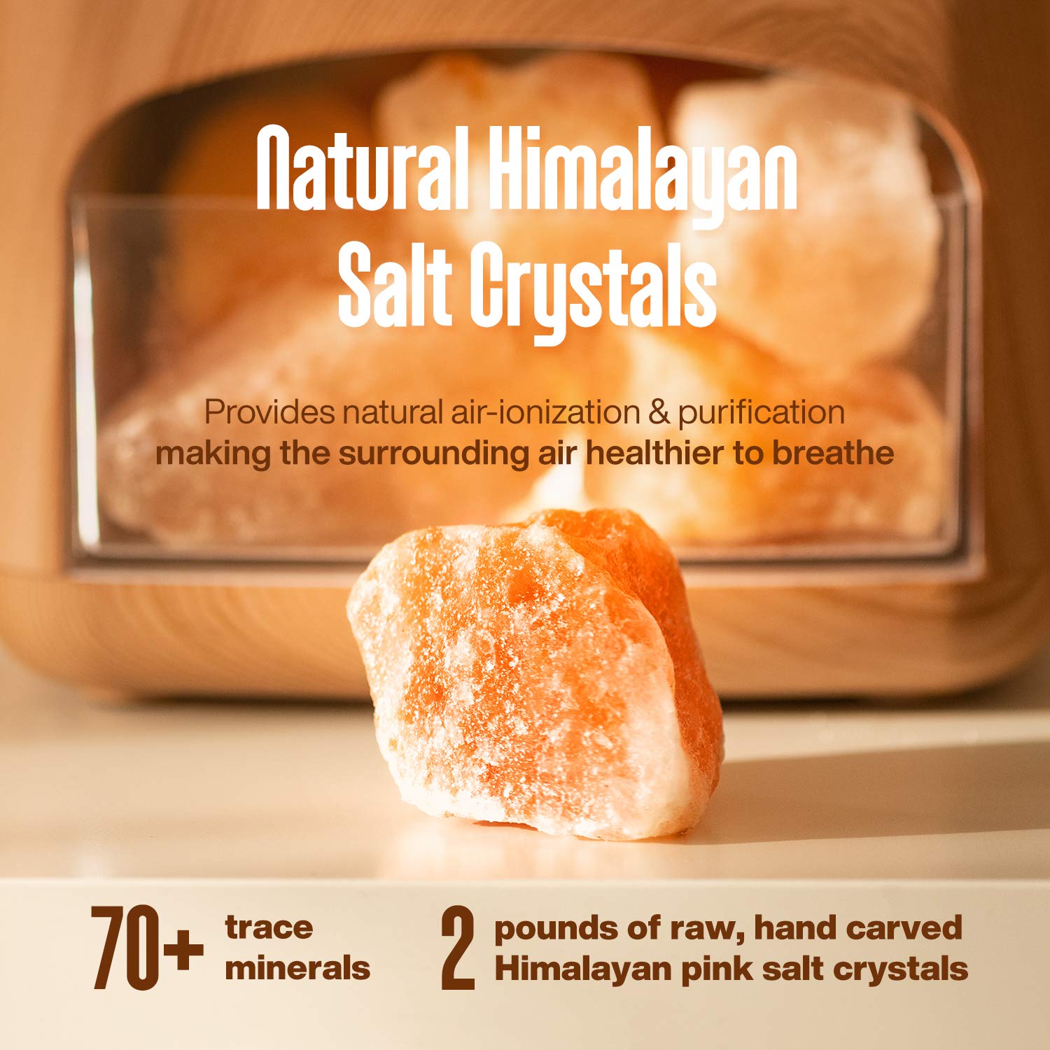 Himalayan Pink Salt Diffuser & 10 Essential Oils β 2-in-1 Therapeutic Device - Aromatherapy & Ionic Himalayan Salt Therapy β 400ml Ultrasonic Vaporizer and Ionizer with Ambient Glow (Light)