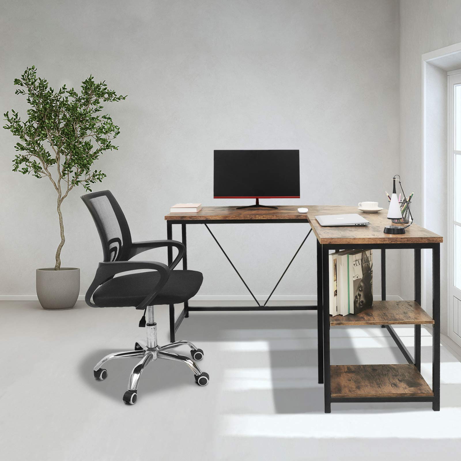 Dryadalis L-Shaped Computer Desk, 54" Gaming Desk, Corner Desk with Movable Laptop Stand, Student Writing Desks for Home Office, Easy to Assemble