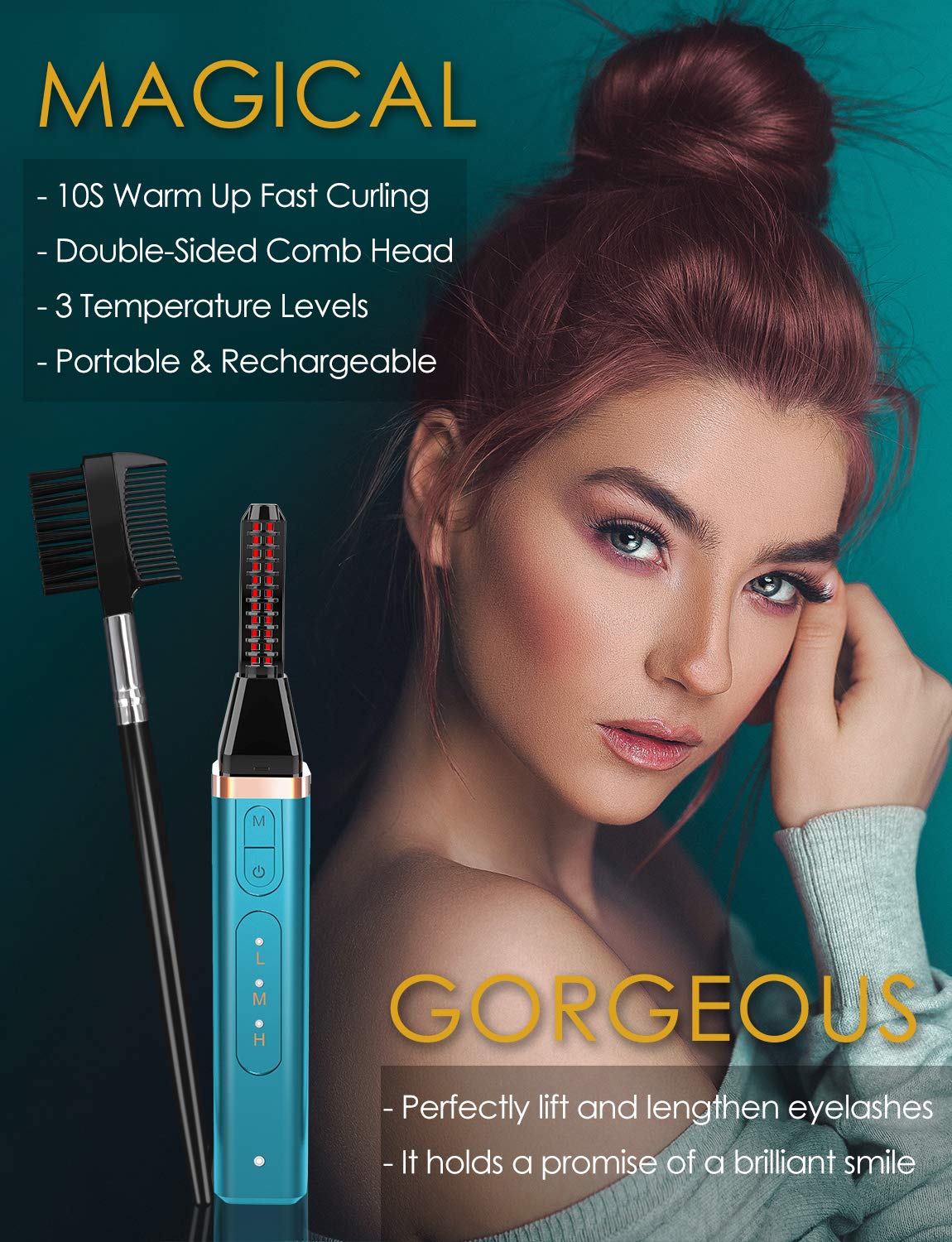 Eyelash Curler, Double-Sided Heated Eyelash Curler, Electric Eyelash Curler for Women (Cyan)