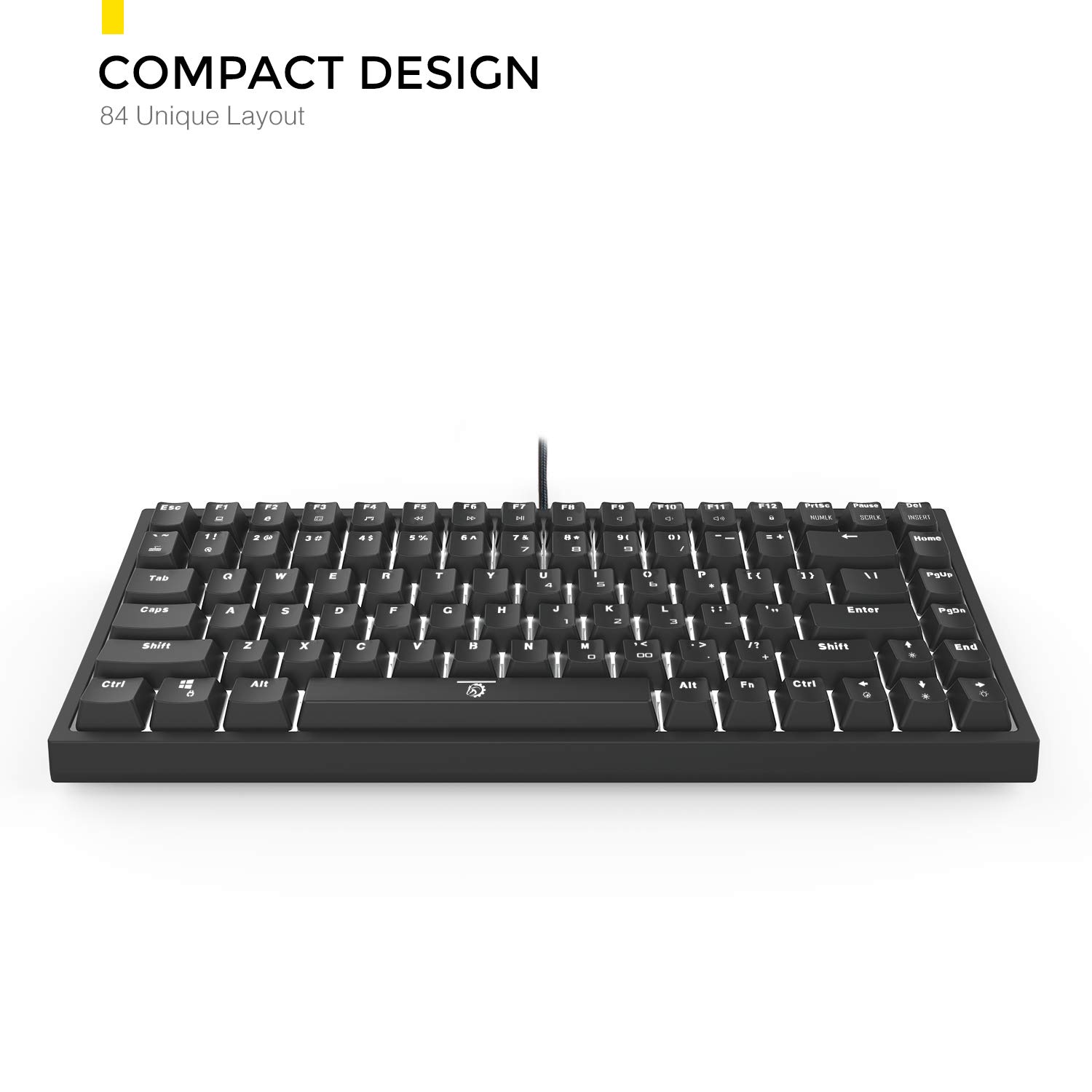 DREVO Gramr 84 Key 75% TKL Mechanical Gaming Keyboard with White LED Backlight USB Wired Keyboard Outemu Red Switch, Black。