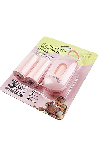 Diaper Disposal Bags - Hygienic Disposable Diaper Bags for Convenient On-the-Go Changes. Includes Bag Dispenser. (Pink)