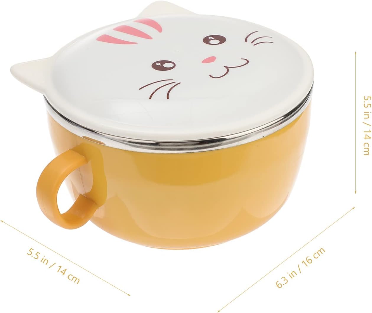 Hemoton Stainless Steel Noodle Bowl with Lid Cartoon Cat Bowl Instant Noodle Bowl Insulated Ramen Bowl Pasta Bowl Kitchen Tableware Yellow