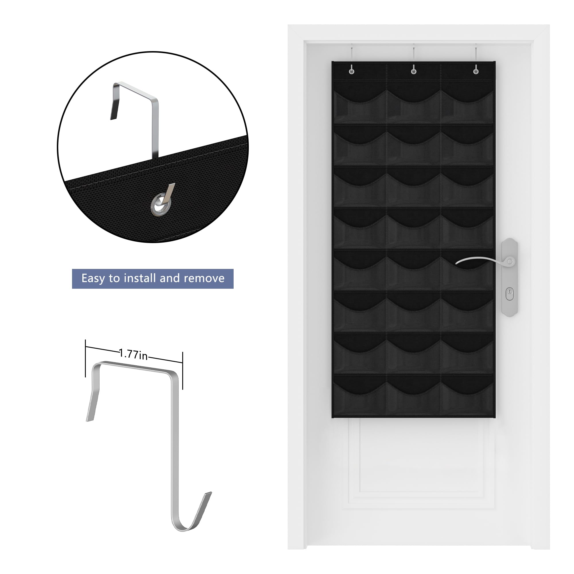 LONGD Hat Rack, Features 27 Clear Deep Pockets, Ideal for Organizing Baseball Caps, Convenient Over-The-Door or Wall Mount Design, Effortless Display and Storage, Sleek Gray