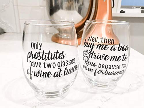 Gilmore Girls Wine Glass Set! Only prostitutes have two glasses of wine.