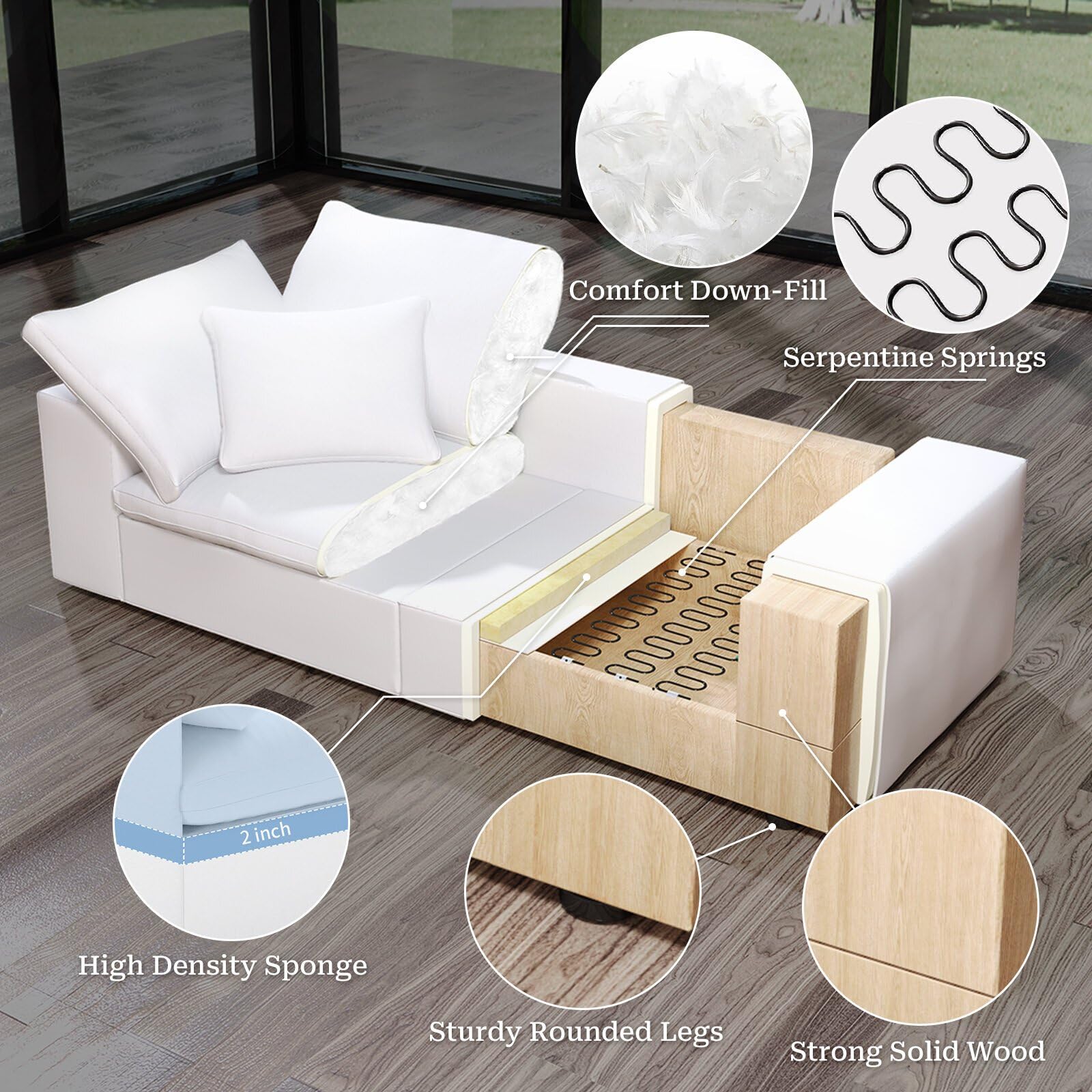 Intuition Decor Cloud Modular Sectional Sofa,78.6" Down Filled Sofa Minimalist Sofa Cover Washable and Replaceable Couches for Living Room,Sectional Sofa Deep Seat White