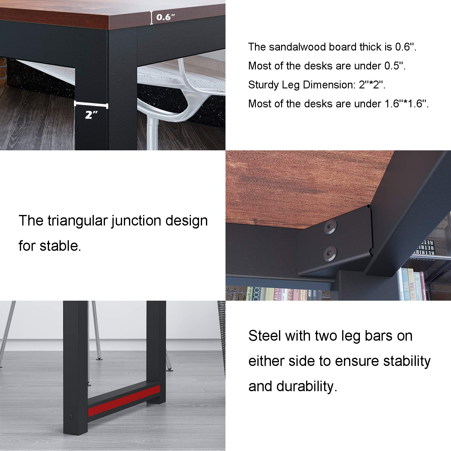 FSTAR 55" Writing Desk with Bar Sturdy Home Office Desk Modern Simple Design Computer Desk Writing Table for Home Office Large Space Workstation Metal Frame (55", Sandalwood)