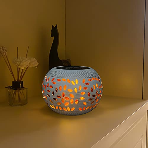 Solar Table Lights Outdoor Waterproof - Dancing Flickering Flame Lamp White Metal Tabletop Light Solar Powered Decorative Lighting Lantern for Desk Bedroom Patio Garden Pathway Yard (1 Pack)