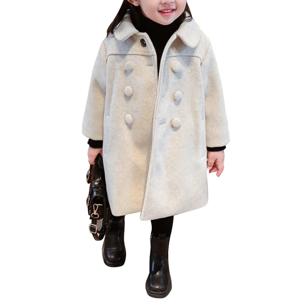 POPOLAR Kids Girls Dress Coats Winter Warm Long Jacket Cloak Button Trench Coat Pockets Peacoat Outerwear Clothes 2-7 Years (6-7 Years, Beige)