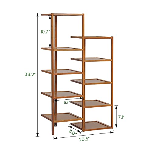 MoNiBloom Shoe Rack for Entryway, Bamboo Vertical Double Row Shoe Storage Space Saving Shoe Organizer for Small Spaces Corner Bedroom (10 Shelves, Brown)