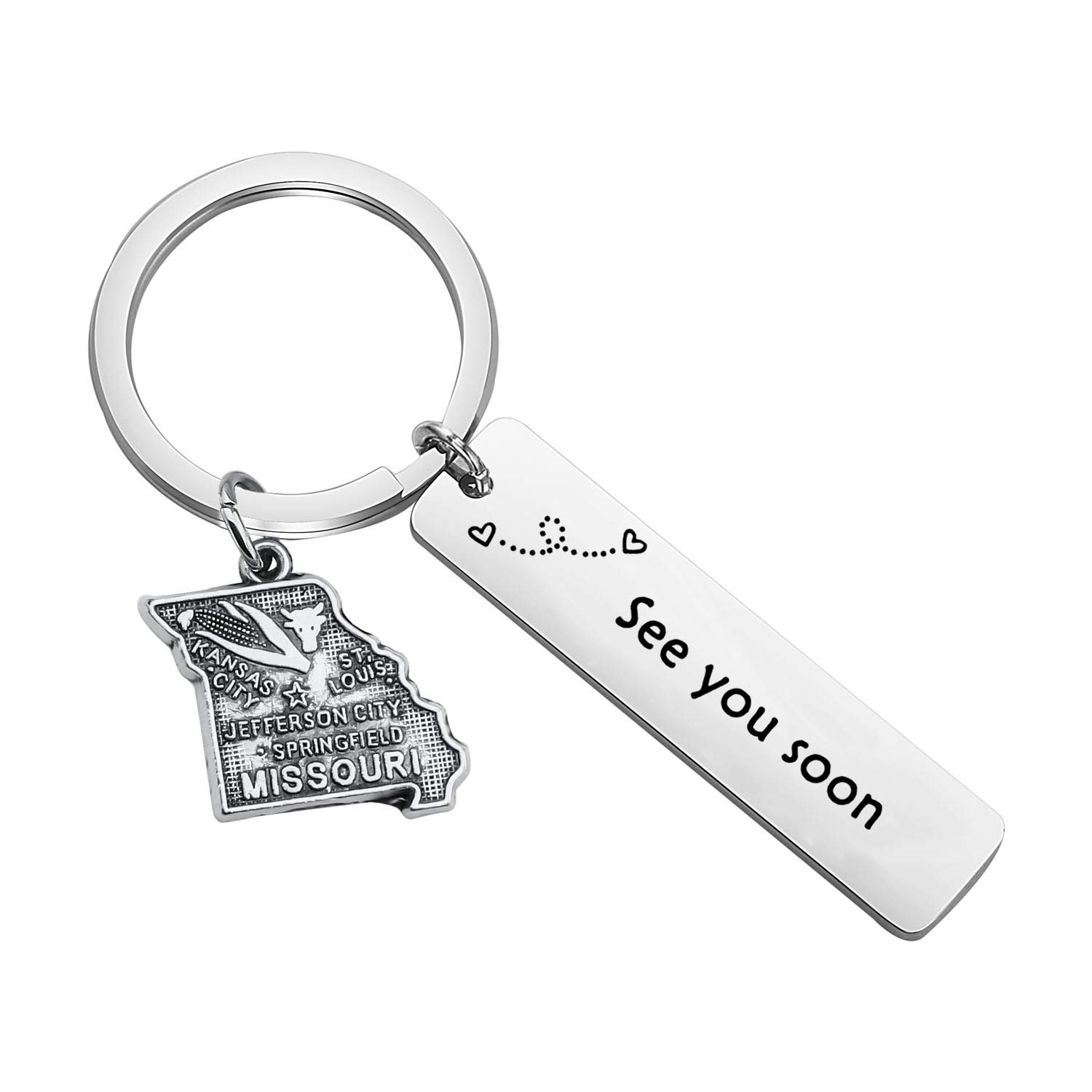 ENSIANTH See you soon Keychain Long Distance Relationship State Map Keychain Moving Away Gift Lovers Location Gift (Missouri key)