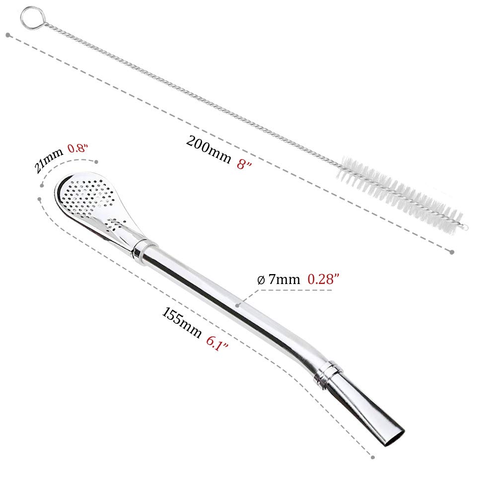 GFDesign Yerba Mate Bombilla Gourd Drinking Filter Straws 304 Food-Grade 18/8 Stainless Steel - Set of 2 with Cleaning Brush - 6.1" Long