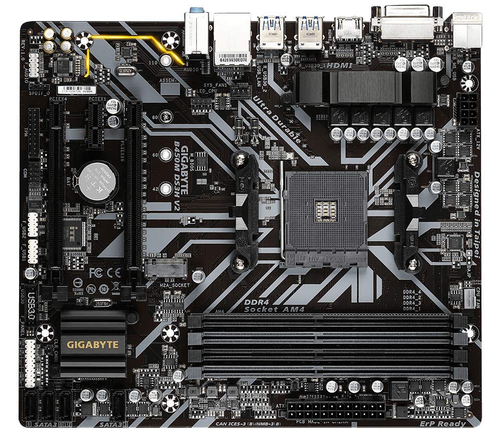 GIGABYTE B450M DS3H V2 (AMD Ryzen AM4/Micro ATX/M.2/HMDI/DVI/USB 3.1/DDR4/Motherboard)