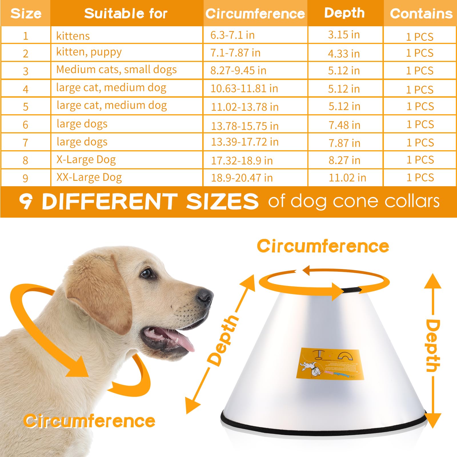 Paterr 9 Pcs Soft Dog Cone Collar Adjustable Protective Collars for Pet Flexible Plastic Cone for Dog After Surgery Dog Recovery Collar E Collar for Wound Healing Small Medium Large Dog