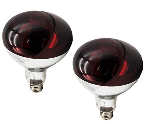Qixivcom 2-Packs 275W Heat Lamp Bulb Infrared Heating Bulbs Dark Red Light Glass Heat Lamp E26 Waterproof Anti-Explosion Thickened Bulbs for Piglet Chicken Duck Birds Bathroom Light Therapy Use