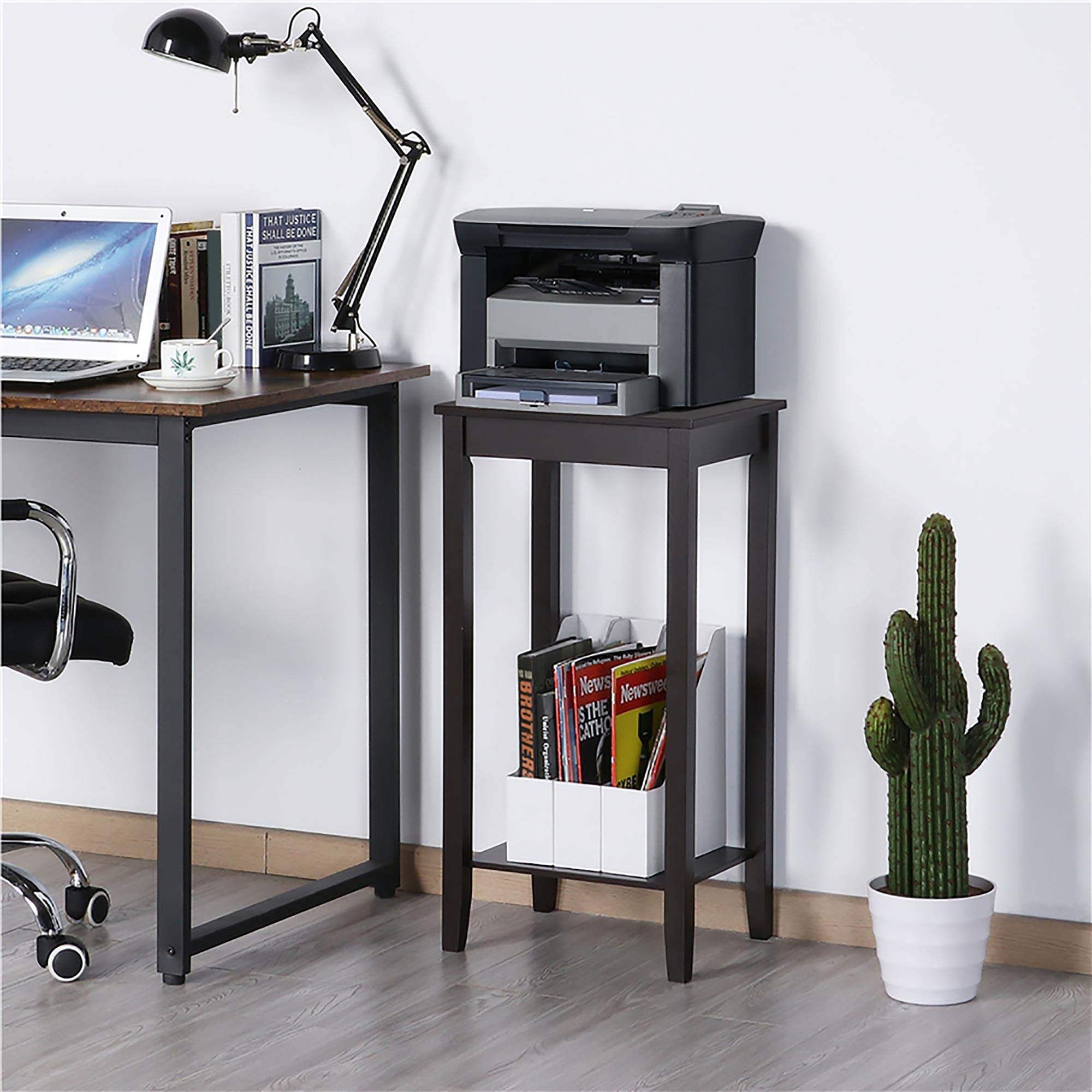 Topeakmart 2-Tier Tall End Table with Storage Shelf and Solid Wood Legs, Sofa Side Table Telephone Table for Living Room/Couch/Hallway/Small Spaces, D12xW15xH29 Inches, Dark Coffee