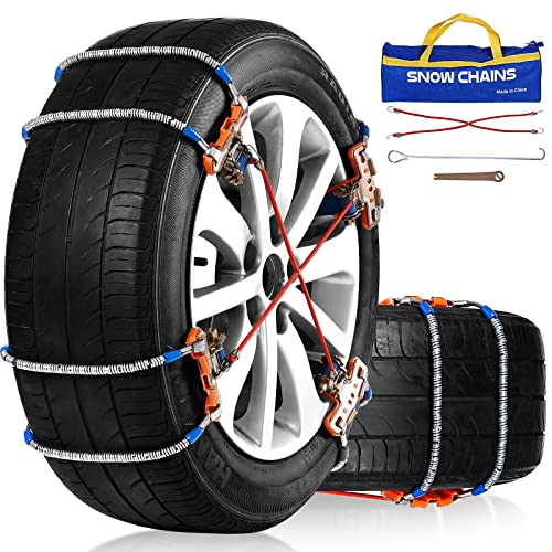 QIYISS Snow Chains, Tire Chains for SUV Car Trucks, 8pcs Universal Adjustable Emergency Traction Chains for 205-265mm Tires Pickup Trucks, Snow Slope Muddy Icy Ground Sandy Land Anti Skid Chains