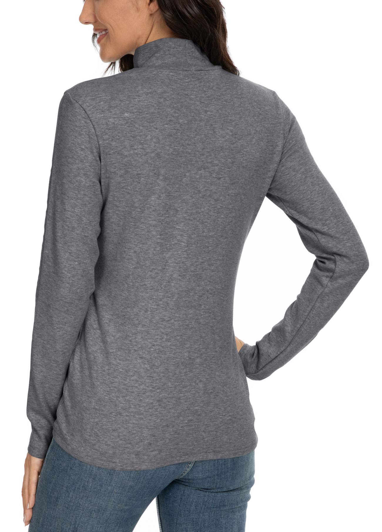 HieasyFit Women's Cotton Mock Turtle Neck Thermal Baselayer Top Dark Gray Medium