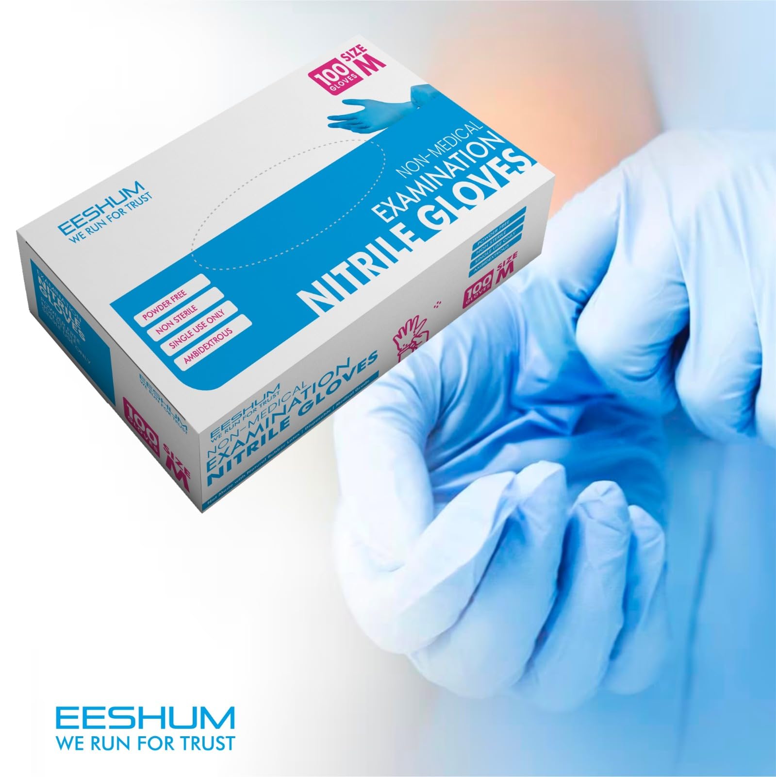 Eeshum Nitrile Gloves, 4mil-100 Count, Gloves Disposable Latex Free, Disposable Gloves for Household, Food safe (Large)