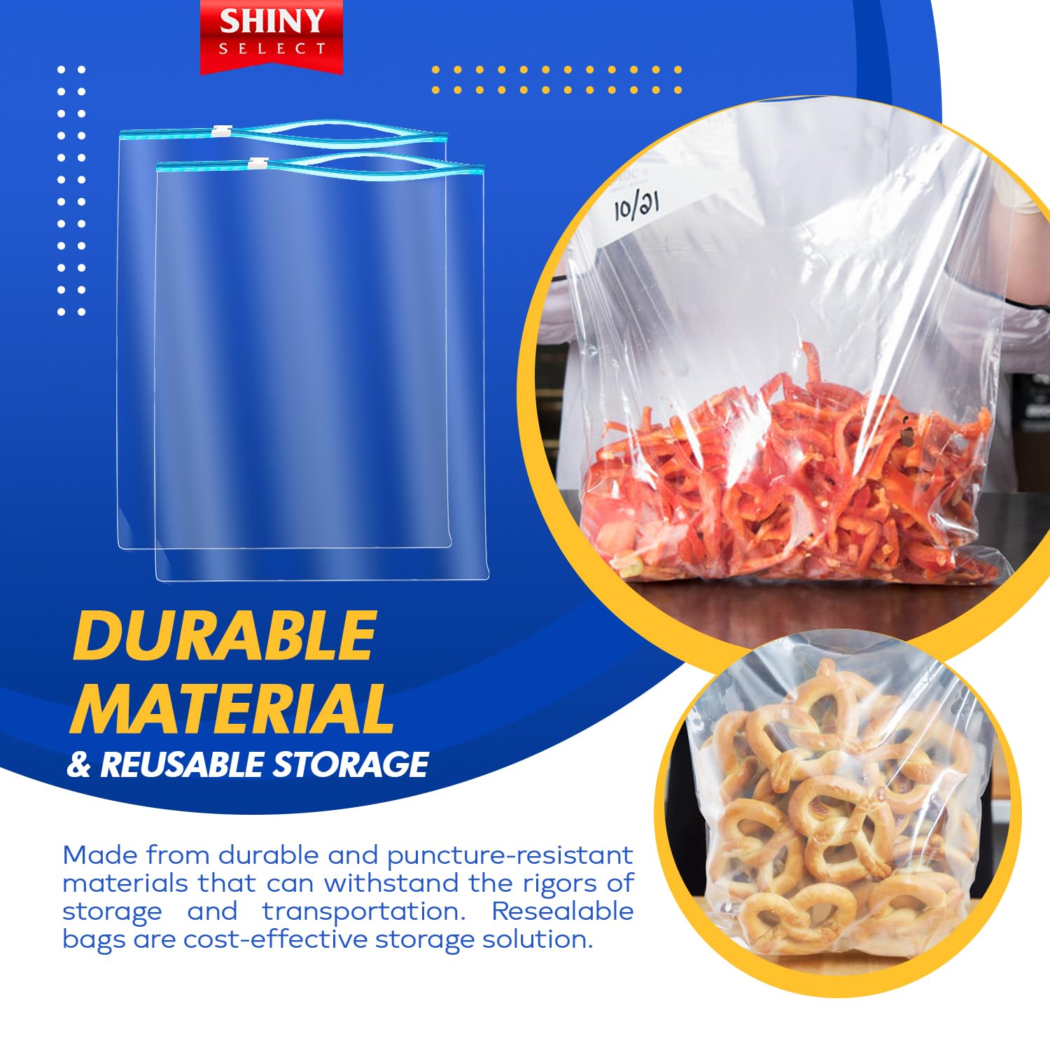 Shiny Select 5 Gallon Jumbo Slider Storage Bag, 18x24, 10 Bags β Resealable Extra Large Clear Plastic, 2 Mil Thick - Home Organization, Luggage, Travel, Kitchen Use, Baby Essentials, Seasonal Clothes