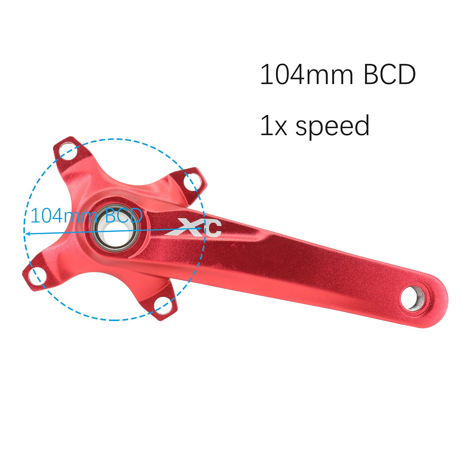 DJC Bike Crankset 104BCD with Bottom Bracket for MTB 1x Speed Crank Set Mountain Bike Black Red Color (Red)
