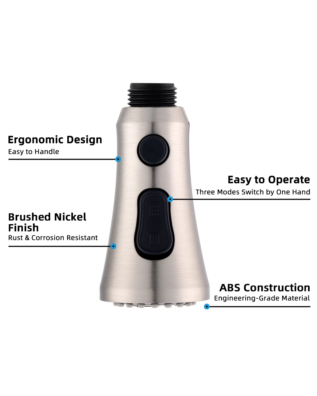 Hibbent Pull Down Kitchen Faucet Head Replacement, 3-Function Kitchen Sink Spray Nozzle with 10 Adapters, Compatible with Moen, American Standard, Delta, Kohler Faucets, Brushed Nickel