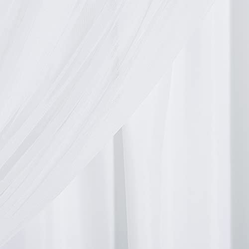 RYB HOME White Wedding Backdrops, Double Layer Backdrop Curtains with Tulle Overlay, Party Backdrop Drapes for Ceremony Family Gatherings Photography, W5 ft x L8ft, 2 Panels