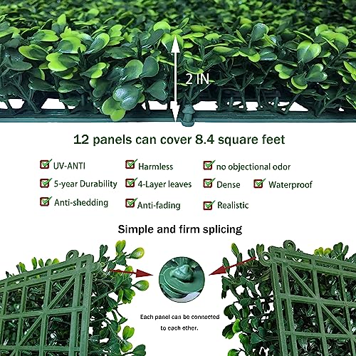 ODTORY Artificial Grass Wall Backdrop Panels,10 X 10 in 12P(8.4 sqft) UV-Anti Greenery Boxwood Panels for Indoor Outdoor Green Wall Decor & Ivy Fence Covering Privacy