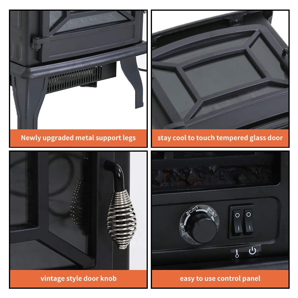 Electric Fireplace Heater, 20" Indoor Fireplace Stove with Thermostat & Realistic Flame Effect, 1500W Freestanding Portable Space Heater, Overheat Auto Shut Off Safety Function, CSA Certified