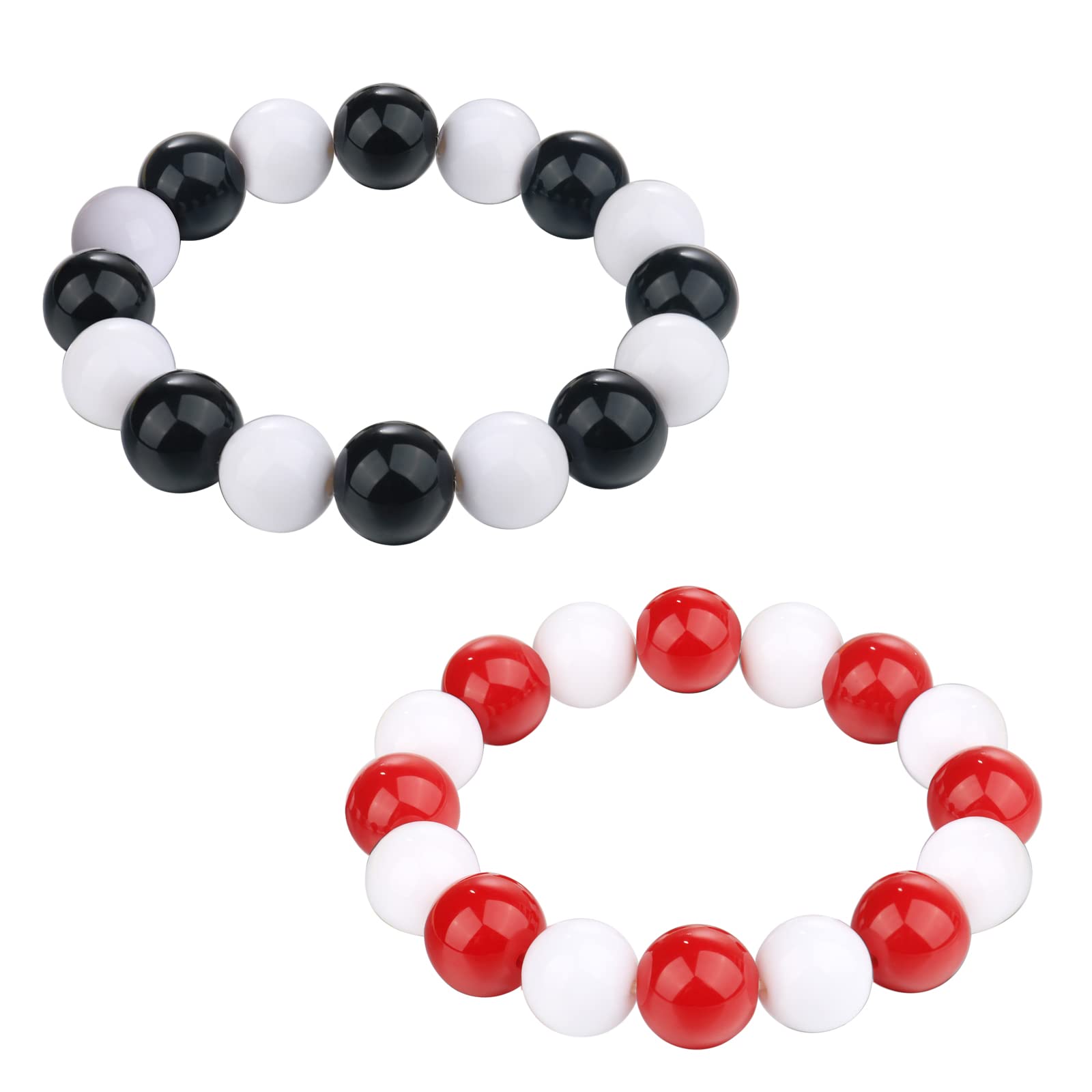 Holy rose 2 Pcs White Red Black Acrylic Beads Bangle Bracelets For Women Men Cosplay Props Jewelry