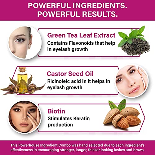 Eyelash Serum Biotin Eyebrow Serum, Lash Boost, Longer and Thicker Looking Lashes and Eyebrows, Enhancer With Biotin, Castor Oil, Vitamin E - Pureauty Naturals - 4ml