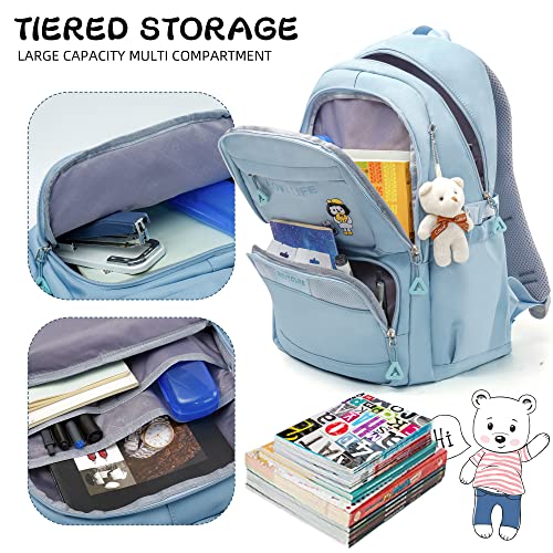 MOUTCLMB Kids backpack,Girls Backpack,Big-capacity School Backpacks 18.1 * 11.8 * 7.87in for Girls,School bags for Elementary Middle School High School,Send cute pendant(Blue)