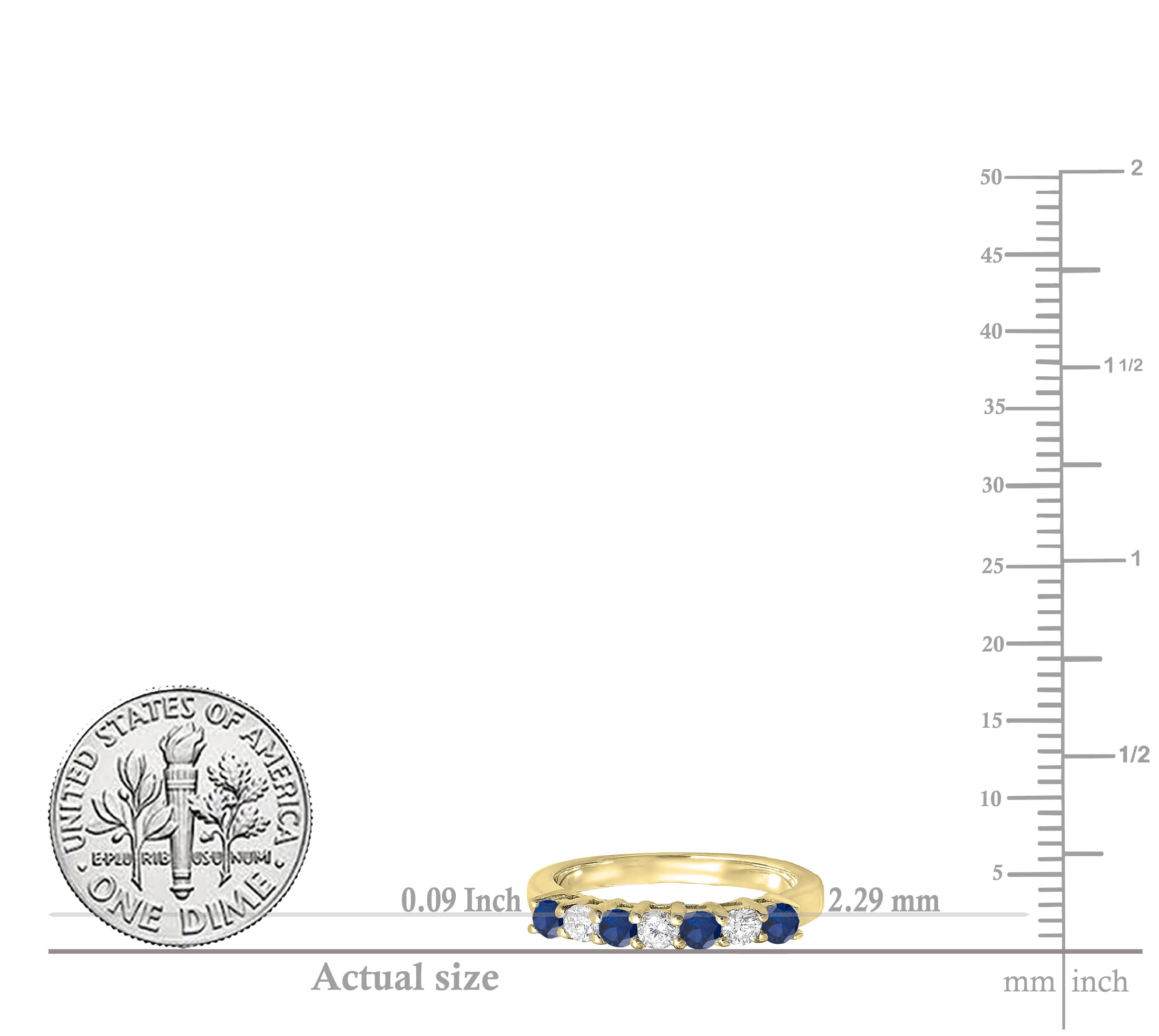 Dazzlingrock Collection 2.5mm Each Round Blue Sapphire & White Diamond 7 Stone Stackable Wedding Band for Women in 14K Yellow Gold, Size 7.5
