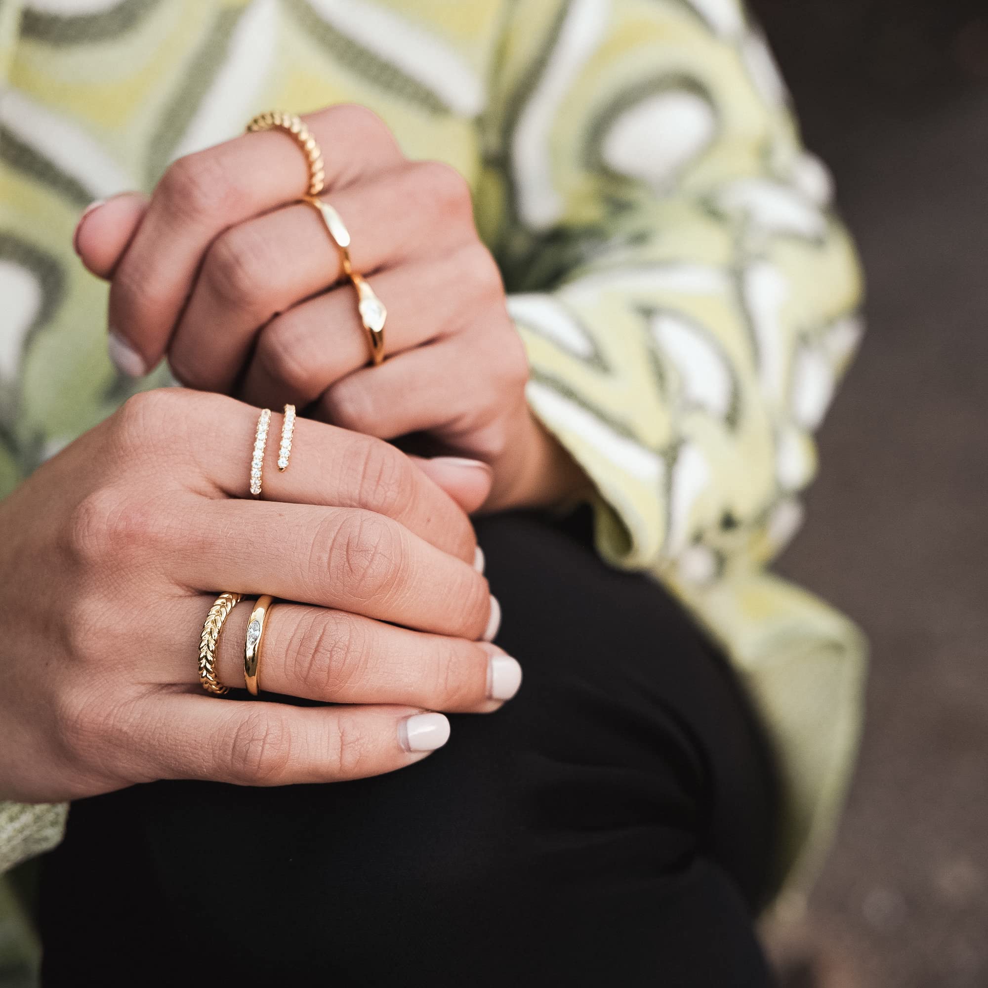 espere Gold Woven Ring | Thick Braided Ring Twist Stacking Band | Women's Wide Braid Band Ring Stack [Size 7]