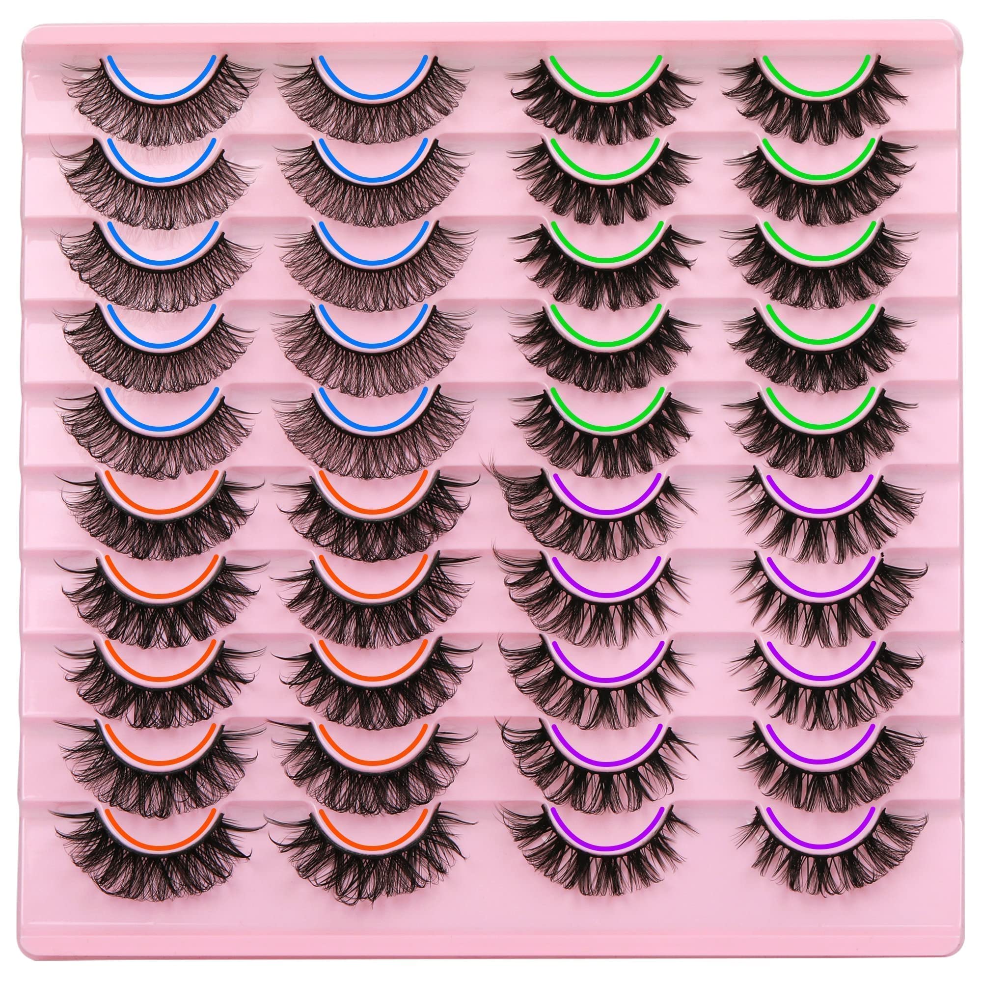 Focipeysa False Lashes Natural Look 14-17mm Fluffy Faux Mink Lashes D Curl Eyelashes Natural Lashes Strips Fake Lashes Pack 4 Styles Mixed Volume Eye Lashes 20 Pairs Multipack